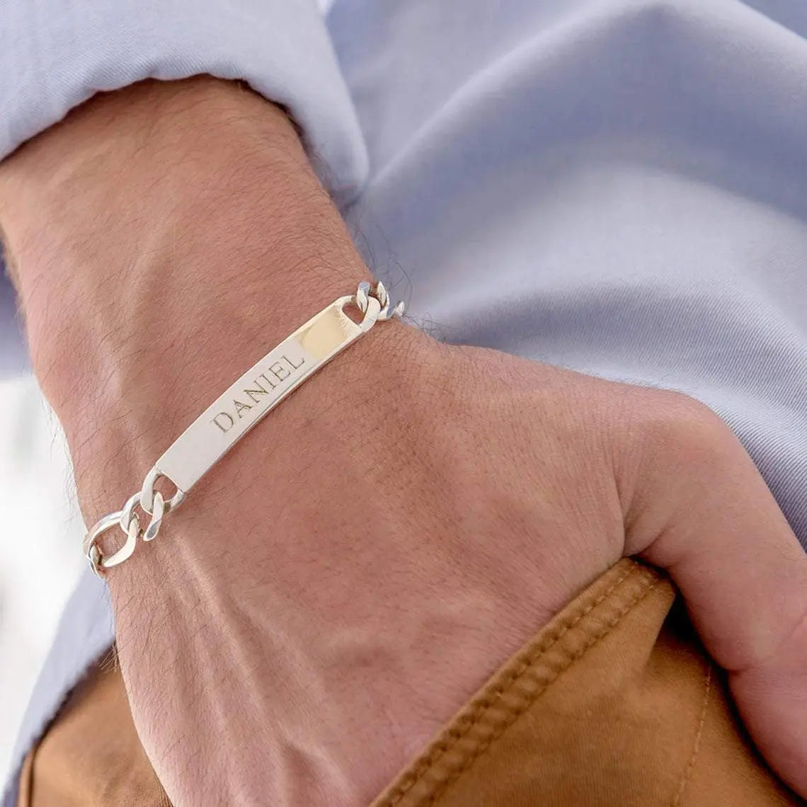 BRACELET FOR MEN | ENGRAVED MENS BRACELET SILVER PLATED – ShinnyArts